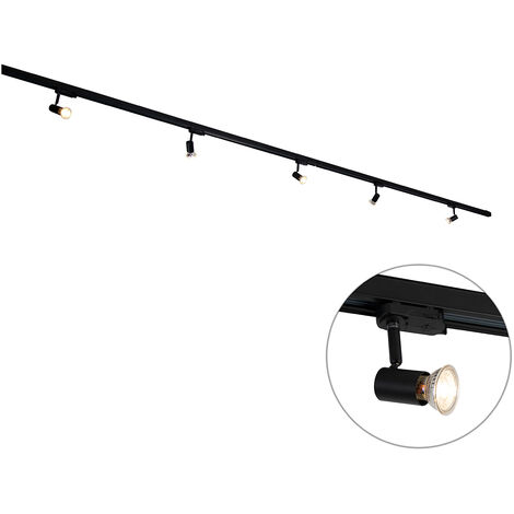 Modern 3-Phase Track Lighting System with 5 Spotlights Black Left - 3 ...