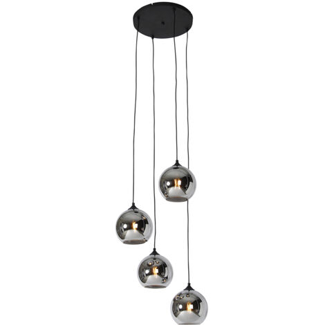 Smart Pendant Light Black with Smoke Glass Incl. 4 Wifi A60 - Wallace