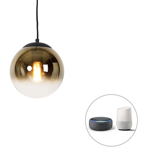Smart Pendant Light Black with Gold Glass 20 cm Incl. Wifi A60 - Pallon