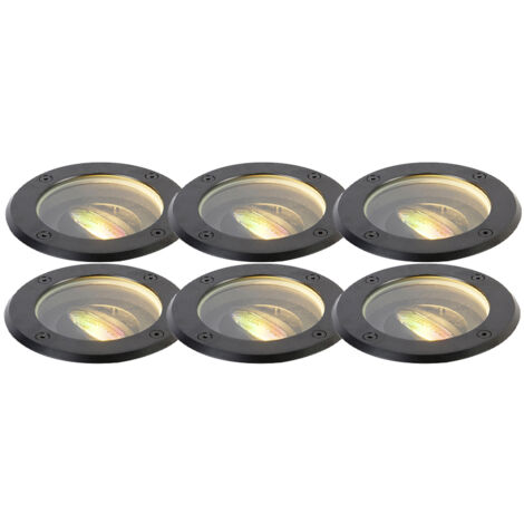 Set of 6 Smart Outdoor Ground Spotlights Black Adjustable IP65 Incl ...
