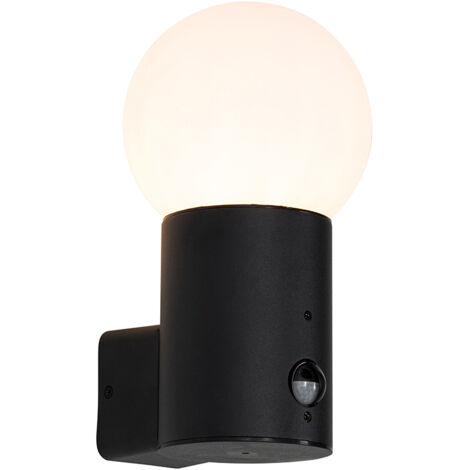 Outdoor Wall Light Black with Opal Glass with Motion Sensor - Huma