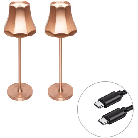 Set of 2 Retro Table Lamps Copper Rechargeable IP44 - Granny
