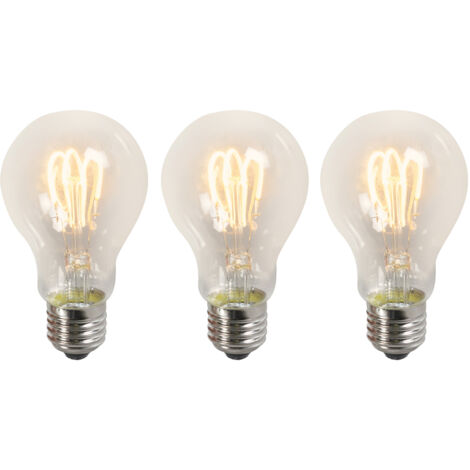 Set of 3 E27 LED Twisted Filament Bulbs A60 Clear 3W 210lm 2200K