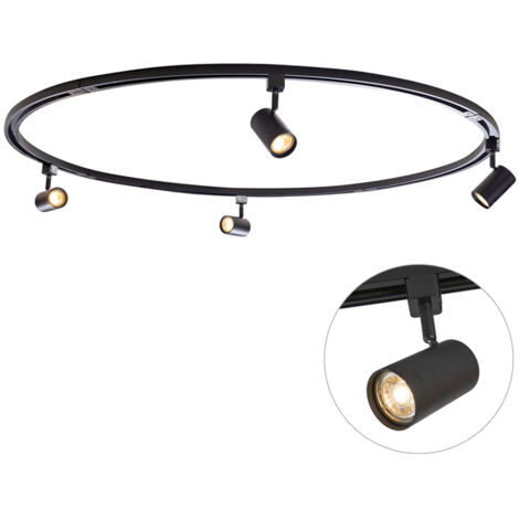Modern Track Lighting System with 4 Black Spotlights 1-Phase Round ...