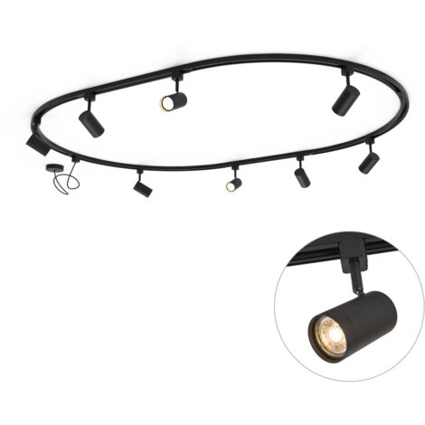 Modern Track Lighting System with 8 Black Spotlights, 1-Phase, Oval ...
