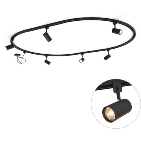 Modern Track Lighting System with 6 Black Spotlights, 1-Phase, Oval ...