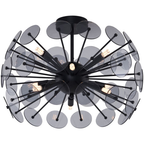 Art Deco Ceiling Light Black with Smoke Glass - Atomic