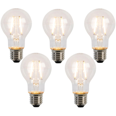 Set of 5 E27 LED Filament Bulbs A60 2W 210lm 2200K