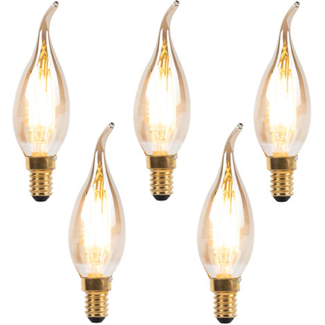 Set of 5 E14 Dimmable LED Filament Tip Candle Lamps 240V 3W 250lm