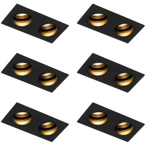 Set of 6 Square Recessed Spotlights Black Adjustable 2-Lights - Chuck