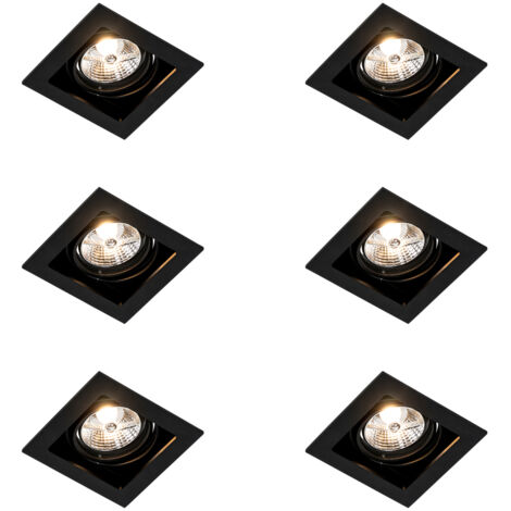 Set of 6 Adjustable Square Recessed Spotlights Black - Artemis 70