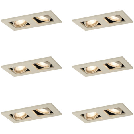 Set of 6 Modern Recessed Spotlights Beige GU10 50mm Adjustable 2-Lights ...
