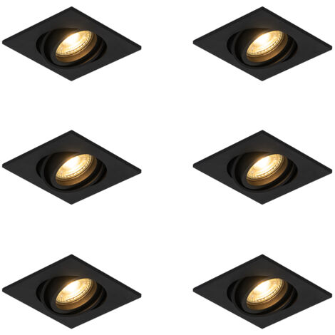 Set of 6 Modern Recessed Spotlights Black Adjustable - Club