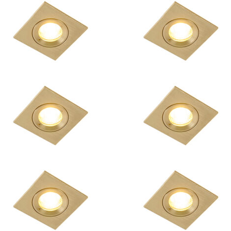 Set of 6 Modern Recessed Spotlights Gold Square IP44 - Xena