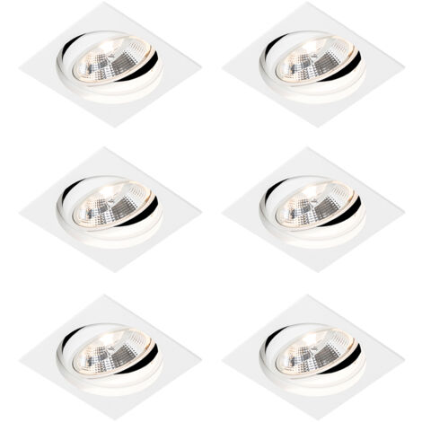 Set of 6 Square Recessed Spot Light White Adjustable - Chuck 111