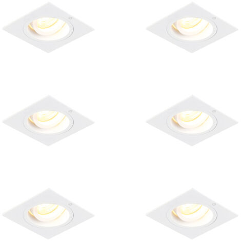 Set of 6 Recessed Spotlights Square White Rotatable and Tiltable - Chuck