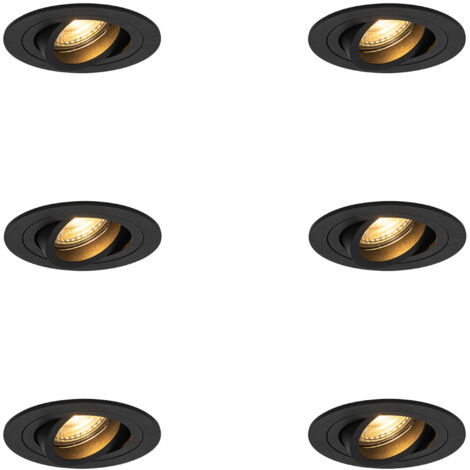 Set of 6 Modern Recessed Spotlights Black - Rondoo