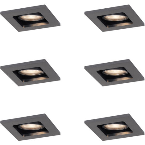 Set of 6 Modern Recessed Spotlights Gunmetal GU10 50mm Round Tiltable ...
