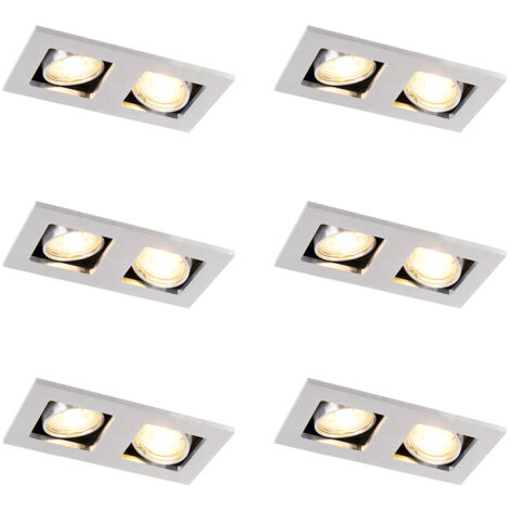 Set of 6 Recessed Spotlights Aluminium Rectangular 2-Lights - Qure