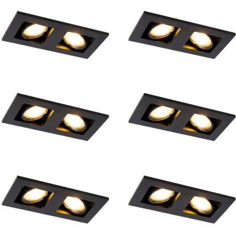 Set of 6 Recessed Spotlights Black Rectangular 2-Light - Qure