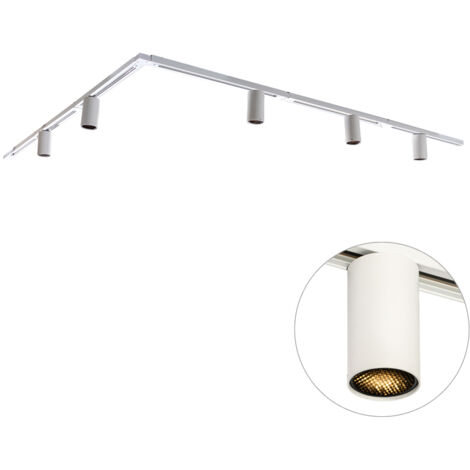 Modern Track Lighting System with 5 White Spotlights 1-Phase GU10 50mm ...