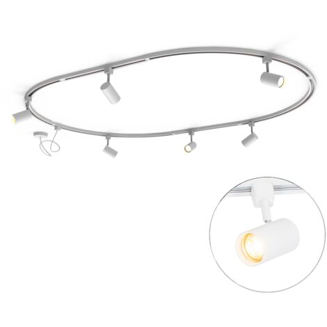 Modern Track Lighting System with 6 Spotlights White 1-Phase Oval 100cm ...