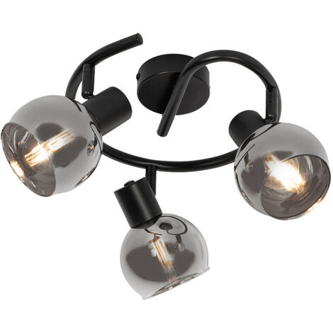 Smart Ceiling Spotlight Black with Smoke Glass 3-Lights incl. WiFi P45 ...