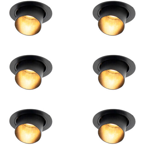 Set of 6 Modern Recessed Spotlights Black Round Tiltable - Installa
