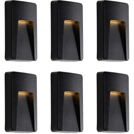 Set of 6 Black Rectangular Outdoor Wall Lights Incl. LED IP65 - Gem