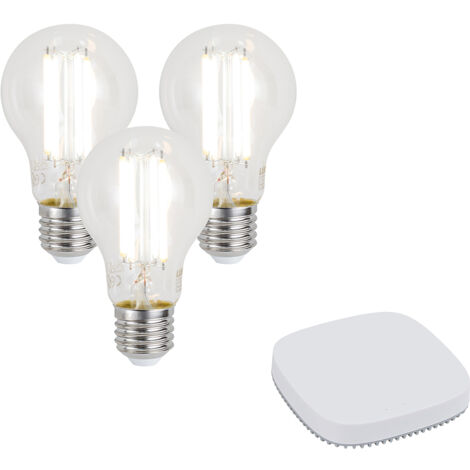 Set of 3 Smart E27 Dimmable LED Bulbs A60 7W 806LM 2700-6500K incl ...