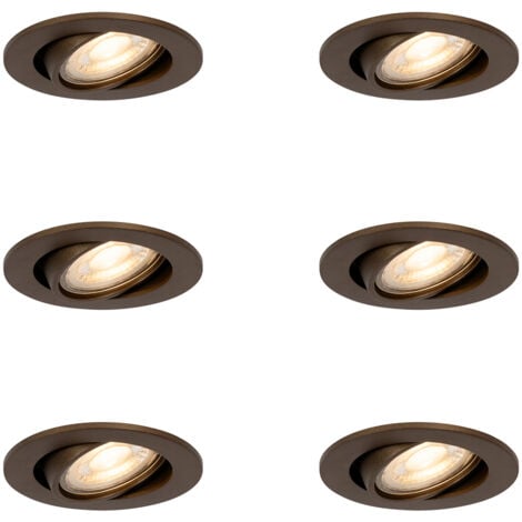 Set of 6 Modern Recessed Spotlights Dark Bronze Tiltable - Cisco