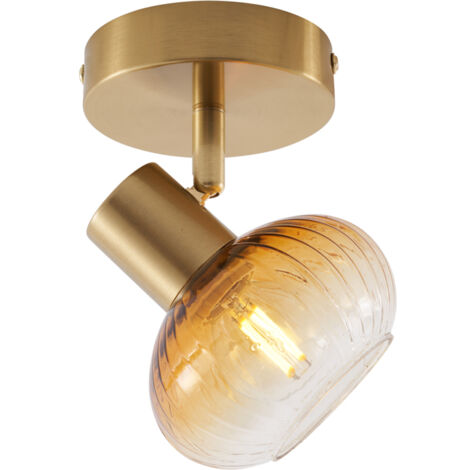 Modern Ceiling Spotlight Gold with Round Amber Glass - Teddy