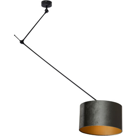 Pendant Lamp Black with Velvet Shade Green 35cm - Blitz