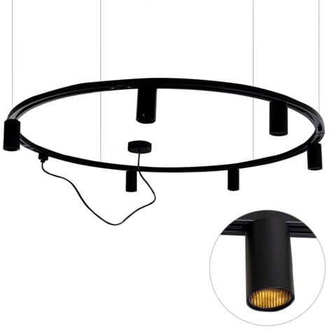 Modern Hanging Track Lighting System with 6 Black Spotlights 1-Phase ...