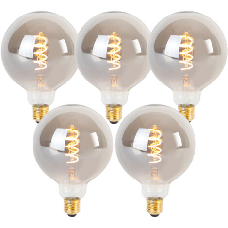 Set of 5 E27 Dimmable LED Twisted Filament Bulbs G125 Smoke 4W 120lm 1800K