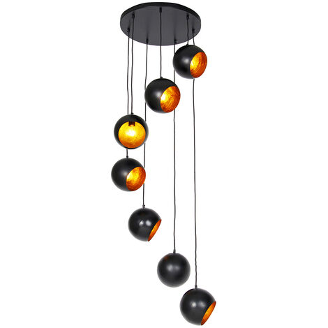 Pendant Light Black with Gold Interior 7-Lights - Crooked Cluster