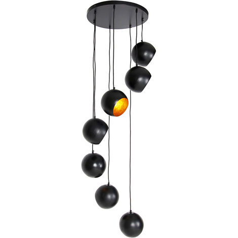 Pendant Light Black with Gold Interior 7-Lights - Crooked Cluster