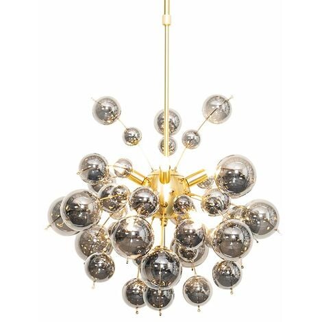 Design Pendant Light Brass with Smoke Glass 8 Lights - Explode