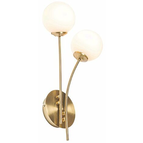 Modern Wall Light Gold with Opal Glass 2-Light - Athens