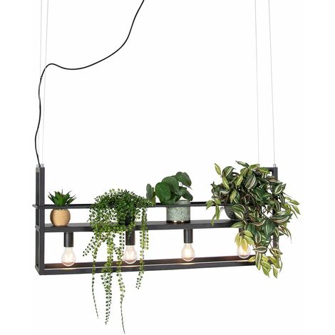 Industrial Pendant Light Black with 4-Light Rack - Cage Rack