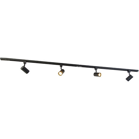 Modern 1-Phase Track Lighting System with 4 Black Spotlights - Iconic Jeana