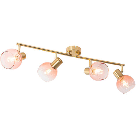 Art Deco Spot Gold with Pink Glass 4-Light - Vidro