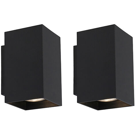 Set of 2 Modern Wall Light Black Square 2-Light - Sandy