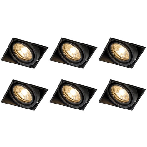 Set of 6 Recessed Spotlights Black GU10 Tiltable Trimless - Oneon