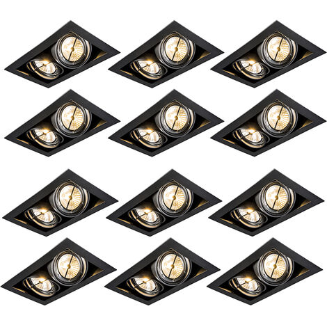 Set of 12 Recessed Spotlights Black AR111 Adjustable 2-Light - Oneon
