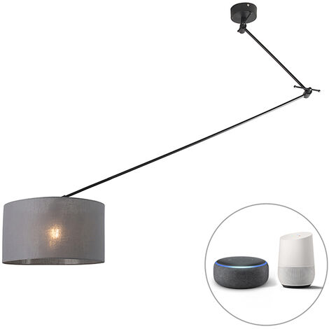 Smart Pendant Light Black with Dark Grey Shade 35 cm Incl. Wifi A60 - Blitz