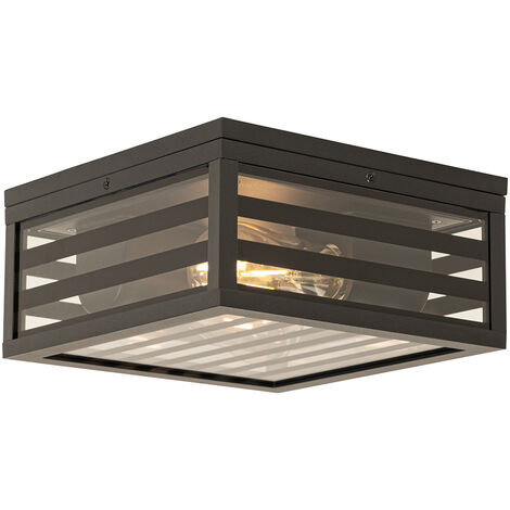 Modern Outdoor Ceiling Light Black Glass 2-Light IP44 - Reims