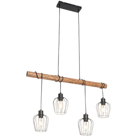 Smart Pendant Light Black with Wood Incl. 4 Wifi A60 - Stronk