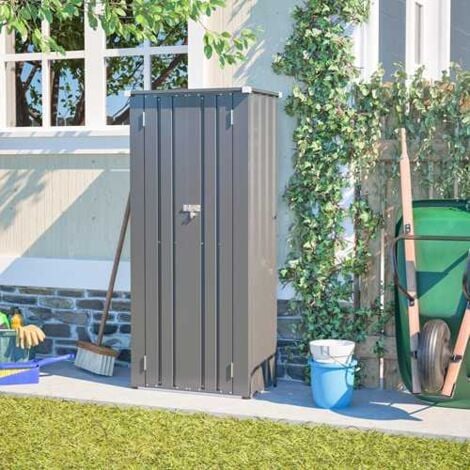BIRCHTREE Metal Garden Storage Box Shed Outdoor with Shelves Cabinet Grey