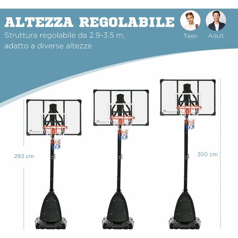 Canestro da Basket da Esterno 107x70 cm Altezza Regolabile 293-350 cm ...